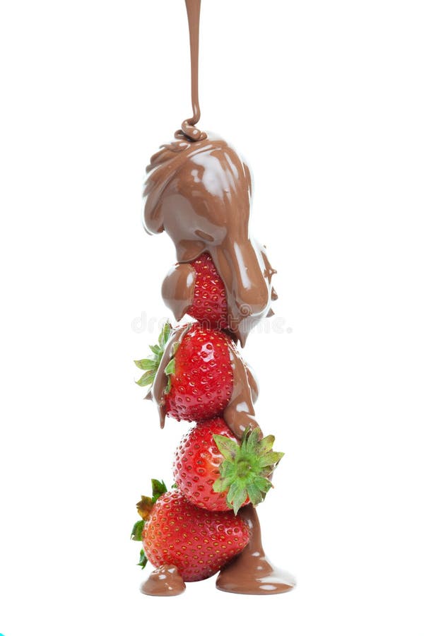 Pouring Melted Chocolate Over Strawberries Stock Photo - Image of ...