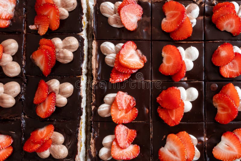 Chocolate and Strawberry Squares. Background with Selective Focus and ...