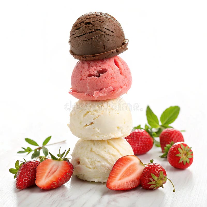 Chocolate, Strawberry, and Vanilla Ice Cream Stack Stock Illustration ...