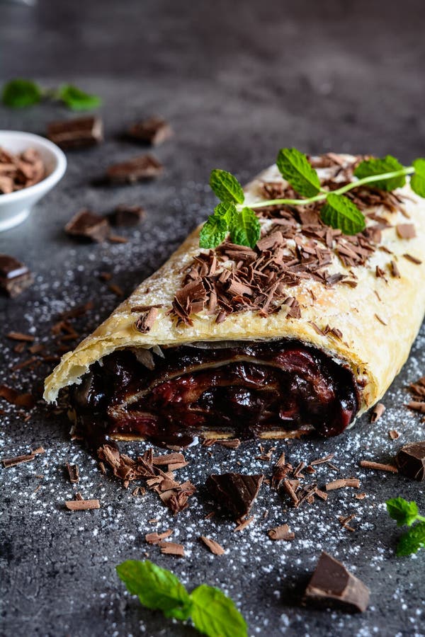 Chocolate Strudel with Cherry Stock Image - Image of birthday, bakery ...