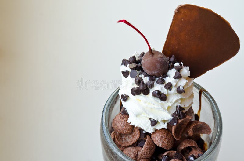 Chocolate Sundae with Chocolate Wafer and Cocoa Crunches Stock Image ...