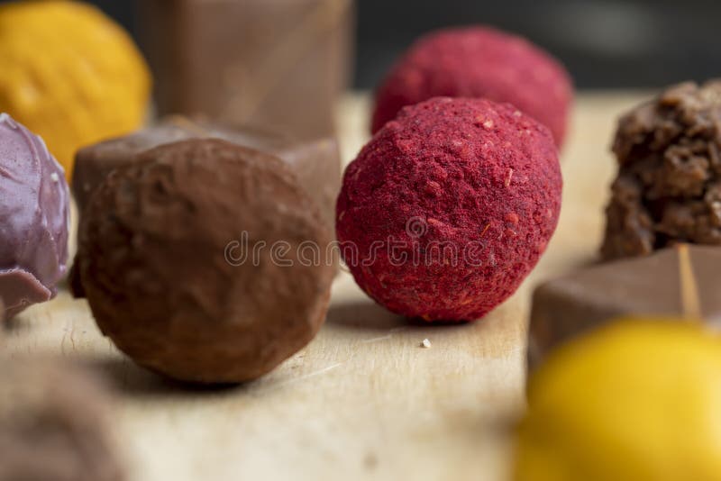 Chocolate Sweet Candy in the Shape of a Ball on the Table Stock Photo ...