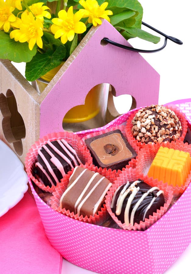Chocolate Sweets in Gift Boxes, Yellow Wildflowers Stock Image - Image ...