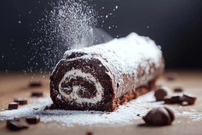 Chocolate Swiss Roll with Powdered Sugar Stock Illustration ...