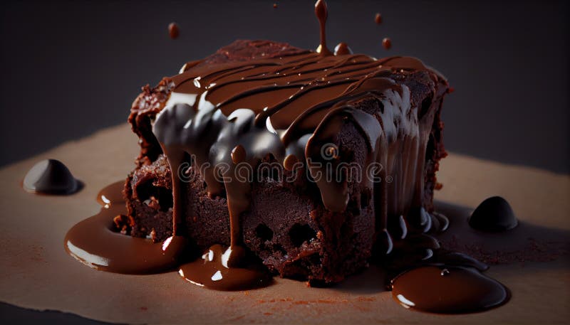 Chocolate Syrup Dripping Over on Brownies AI Generative Stock ...
