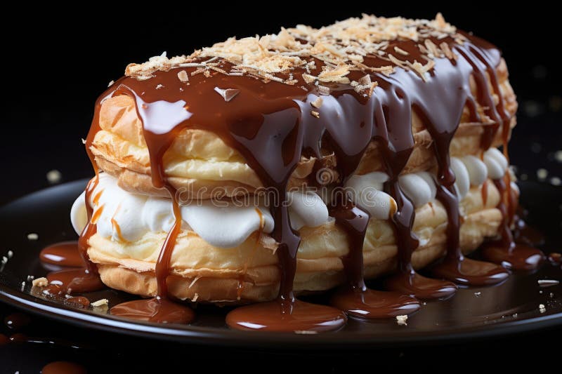 Chocolate Syrup Eclair Indulgence with Whipped Cream Genera Stock ...