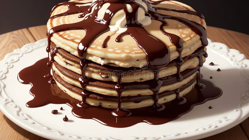 Chocolate Syrup Pancakes.AI Generated Stock Illustration - Illustration ...