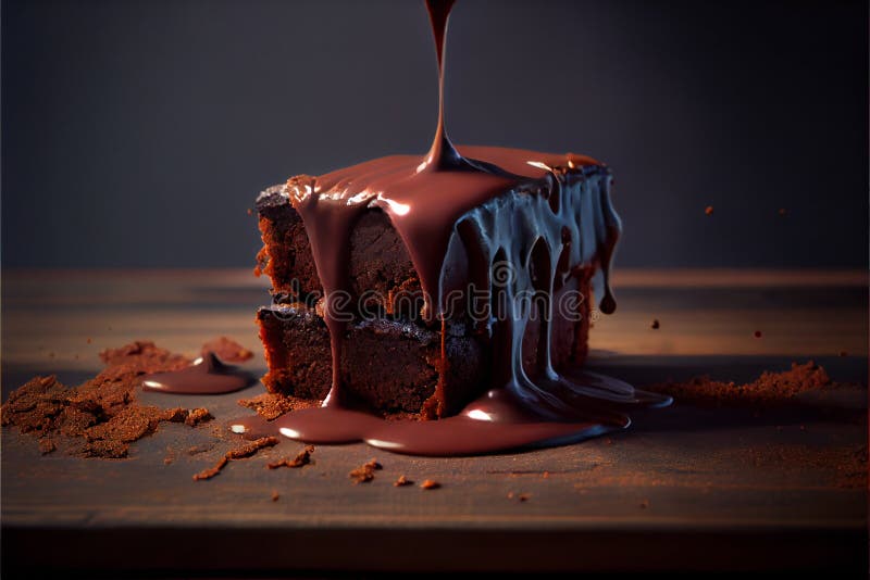 Chocolate Syrup Spilling Over on Brownies AI Generative Stock ...