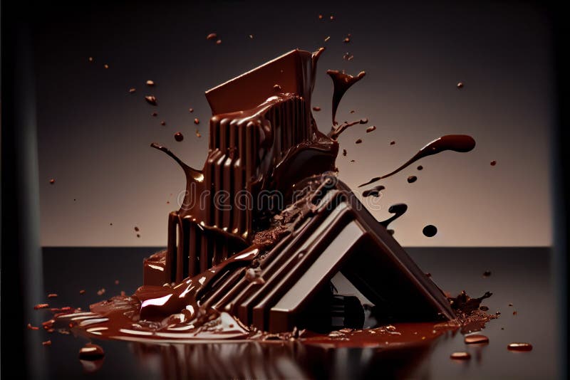 Chocolate Syrup Spilling Over on Liquid Chocolate with Cocoa Splashing ...