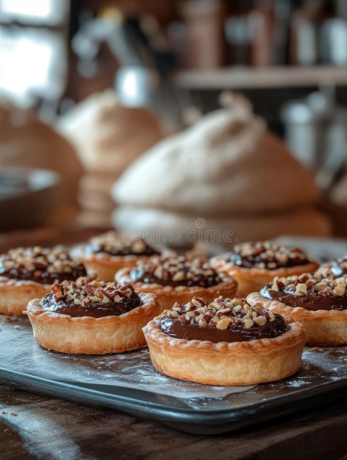 Chocolate Tarts with Nuts on a Tray in a Bakery. Stock Photo - Image of ...