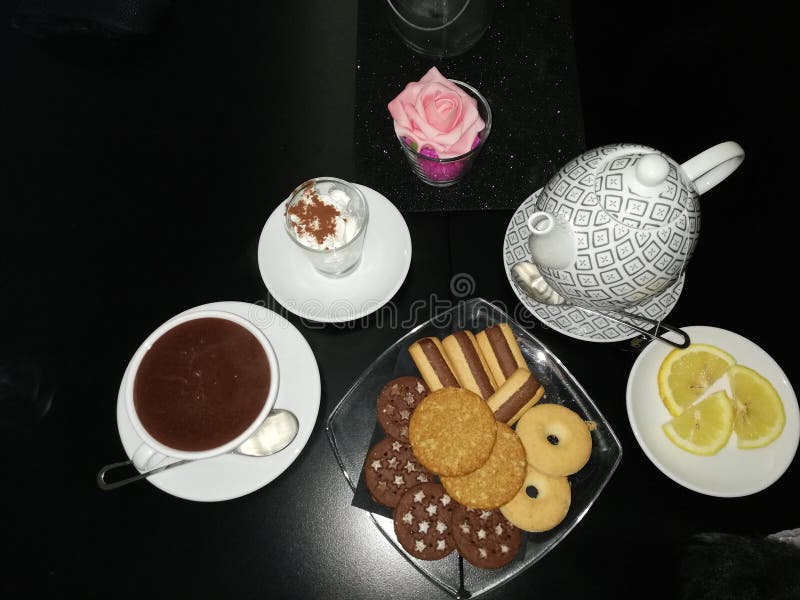 Chocolate and tea stock image. Image of chocolate, afternoon - 147052613