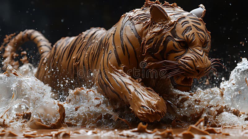 Chocolate Tiger Splashing in Creamy Puddle Stock Illustration ...
