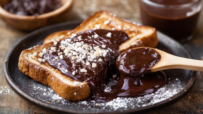 Chocolate Toast Indulgence: Melted Delight & Crunchy Topping Stock ...