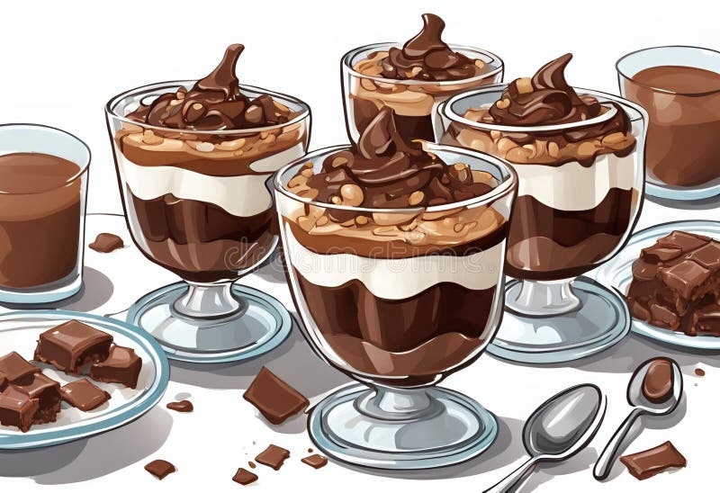 Illustration of a Delicious Chocolate Toffee Trifle in Tall Glass, AI ...