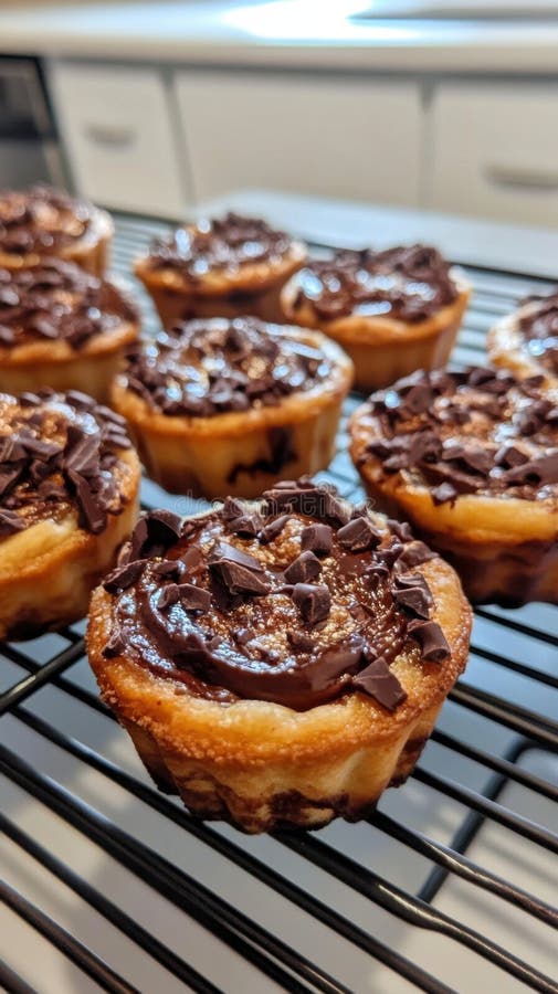 Chocolate Topped Mini Cheesecakes Cooling on Wire Rack Stock ...