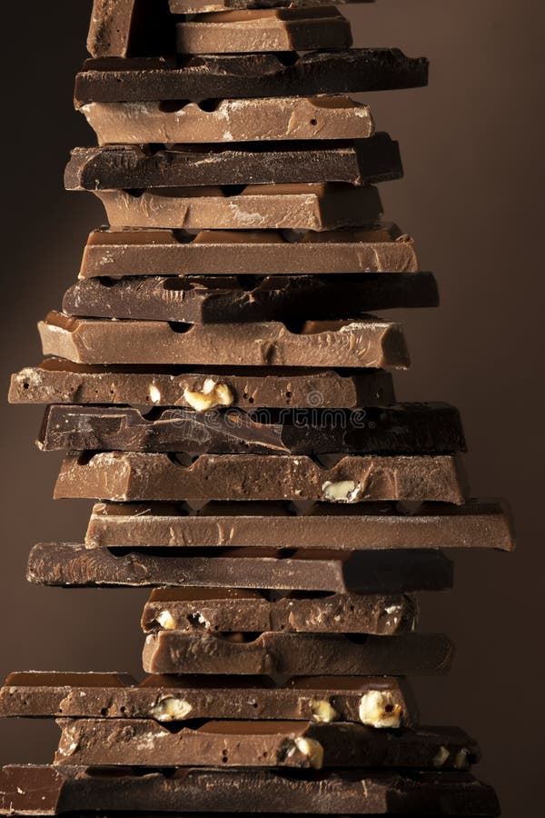 Chocolate Tower, Variety of Different Broken Chocolate Pieces Stock ...