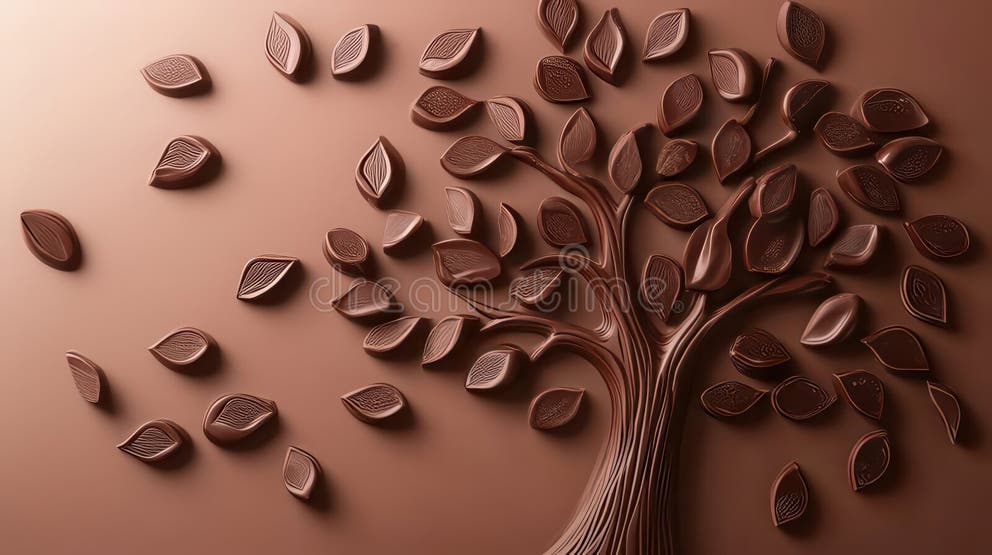 Chocolate Tree Losing Its Leaves on a Brown Background Stock Image ...