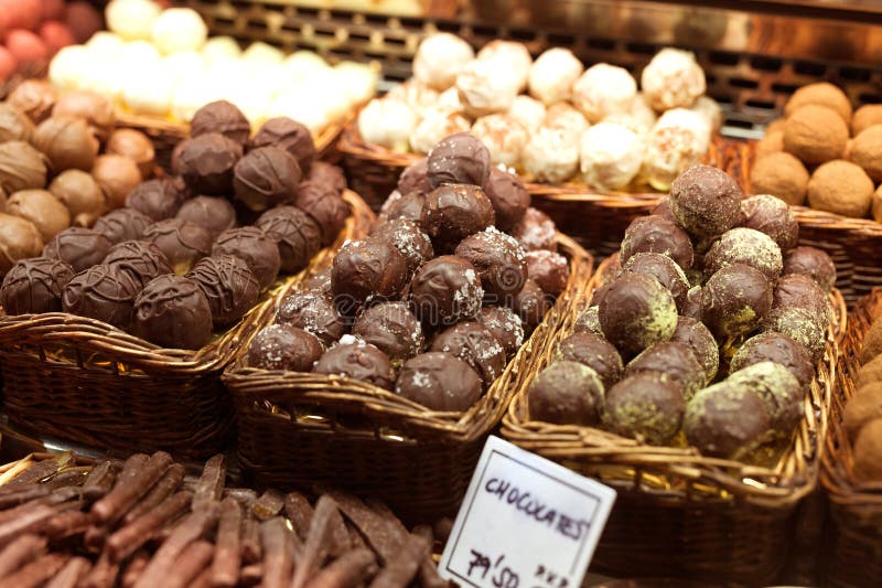 Chocolate Truffle Balls on Market Counter Stock Photo - Image of ...