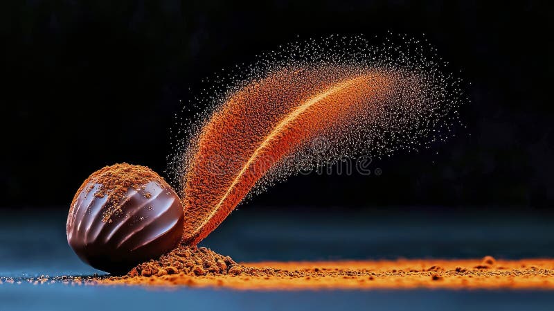Chocolate Truffle with Cocoa Powder Dust Creating Dramatic Motion ...