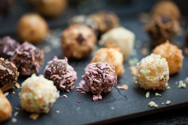 Chocolate Truffle with Colorful Coatings Stock Photo - Image of ...