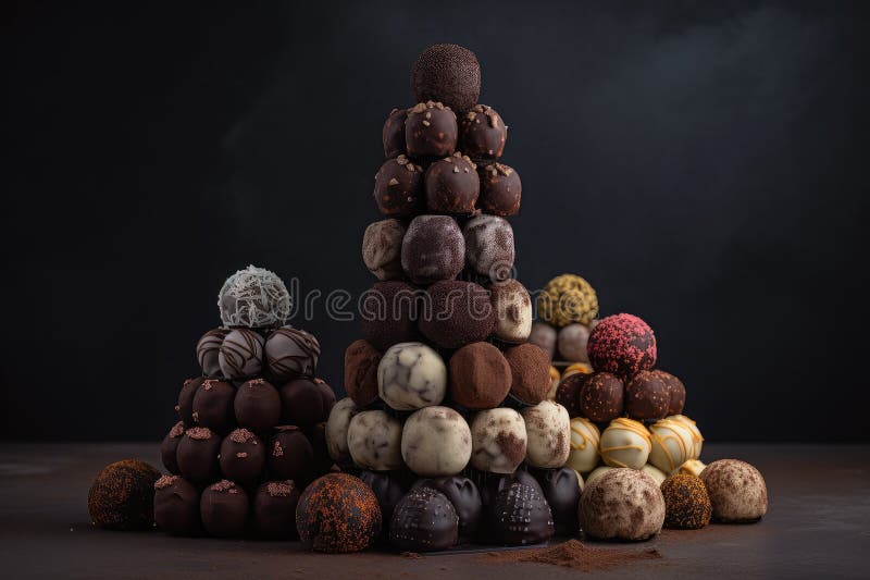 Chocolate Truffle Tower with Different Flavors and Textures Stock ...
