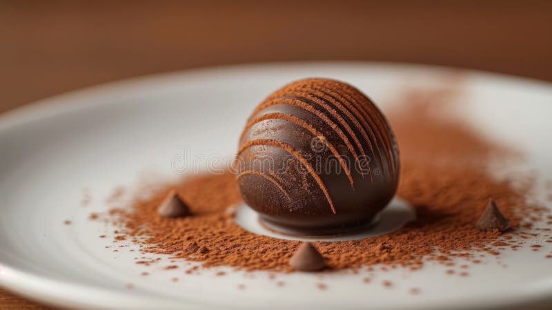 A Chocolate Truffle on a White Plate with Cocoa Powder. Stock Image ...