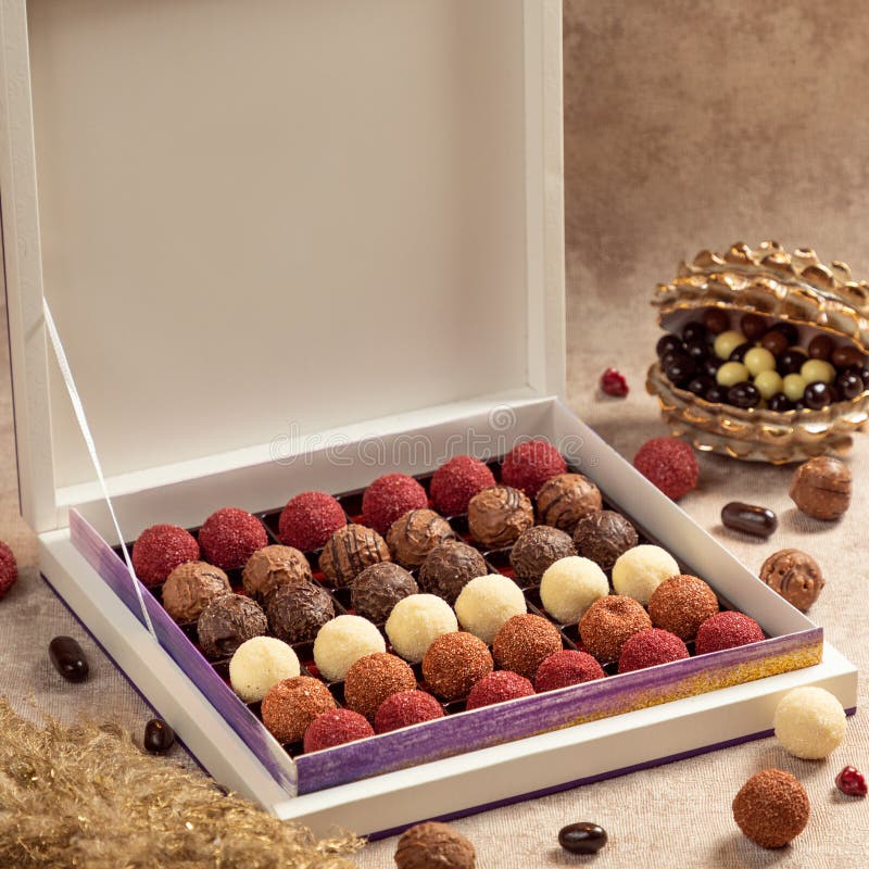 Chocolate Truffles with Cocoa Powder in the Box Stock Image - Image of ...