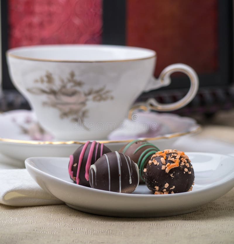 Chocolate Truffles with Tea Cup Stock Image - Image of sweet, desserts ...