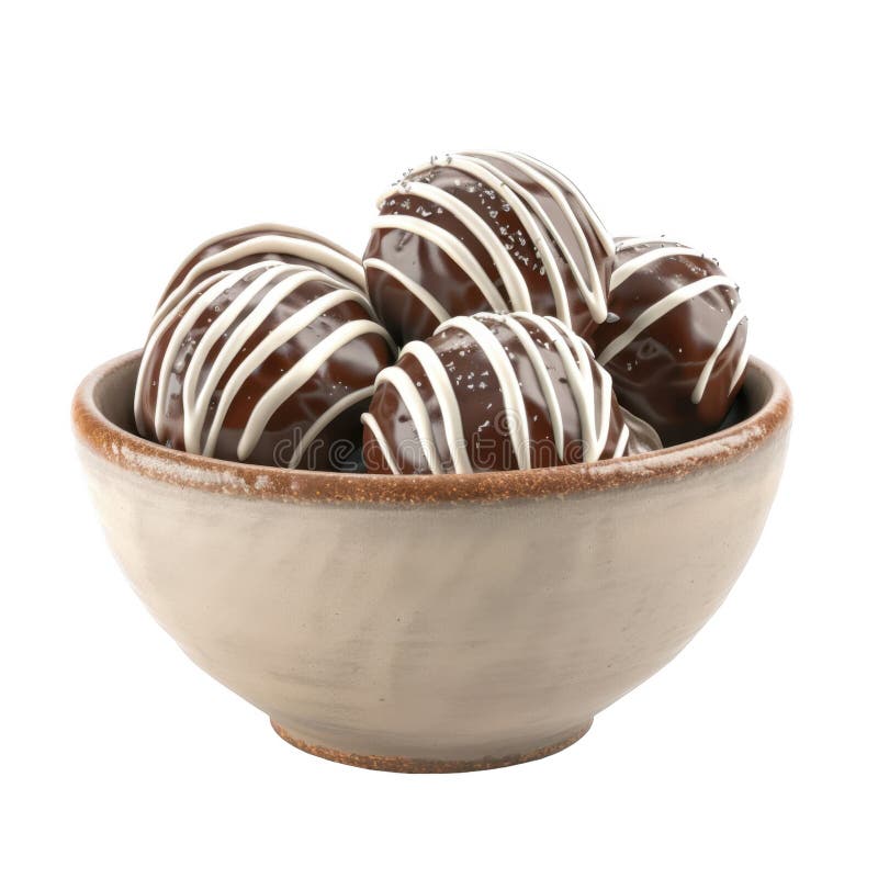 Chocolate Truffles with White Drizzle in a Bowl Stock Photo ...