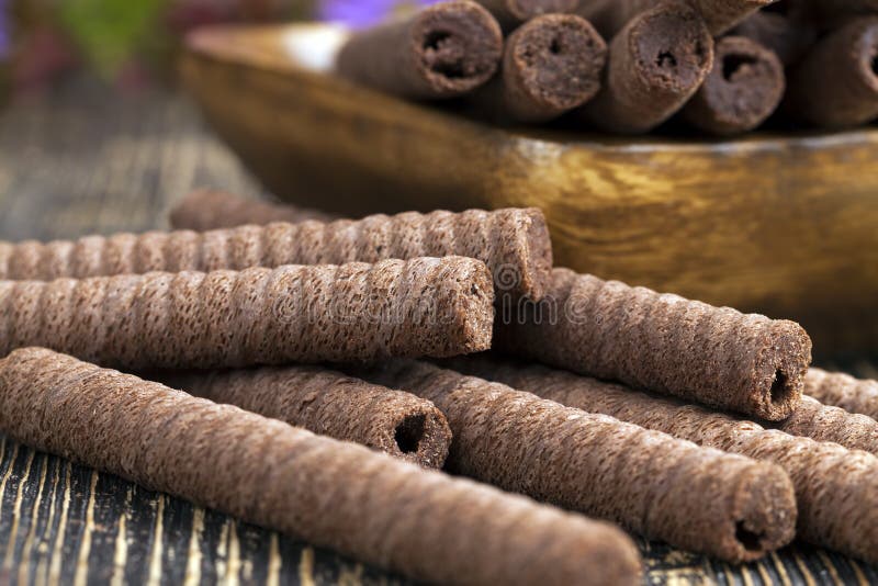 Chocolate Tubes with Chocolate Filling Stock Photo - Image of roll ...