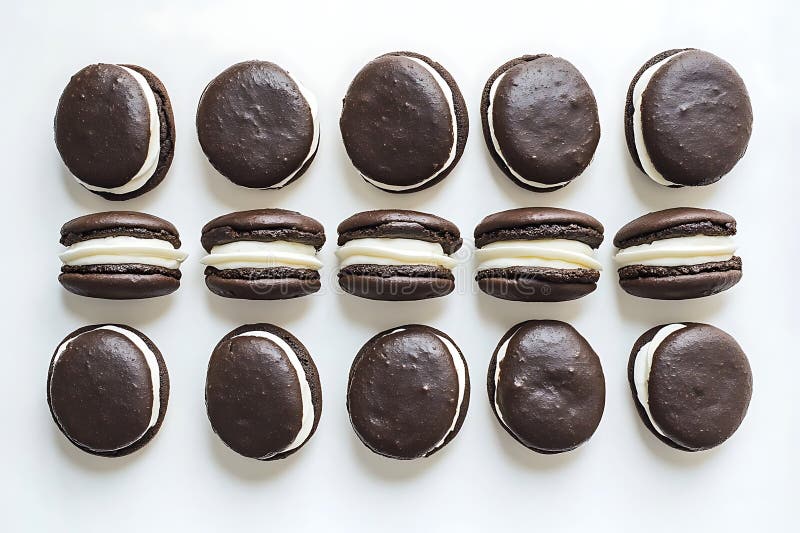 Chocolate and Vanilla Cream Filled Cookies in Rows Stock Illustration ...