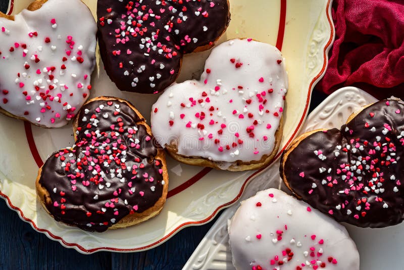 Chocolate and Vanilla Heart Donut with Tiny Red Heart Sprinkles on Top ...