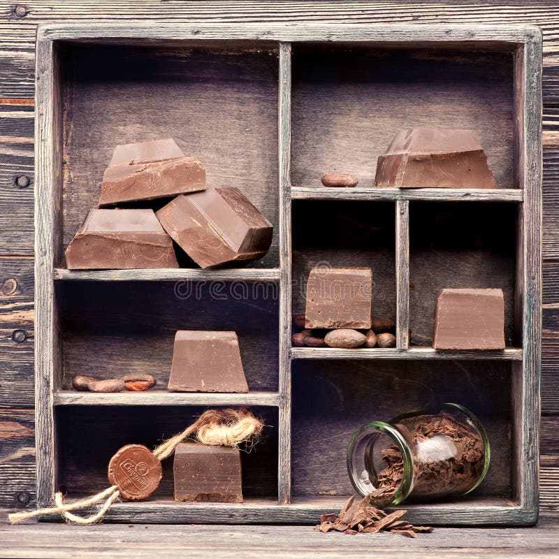 Hot Chocolate and Vintage Wooden Box with Spices Stock Photo - Image of ...