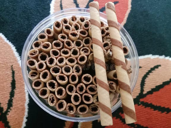 Chocolate Wafer Roll, a Snack Made from Rolled Wafer Sheets and Filled ...