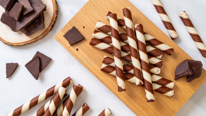 Chocolate wafer stick roll stock image. Image of stack - 160514923