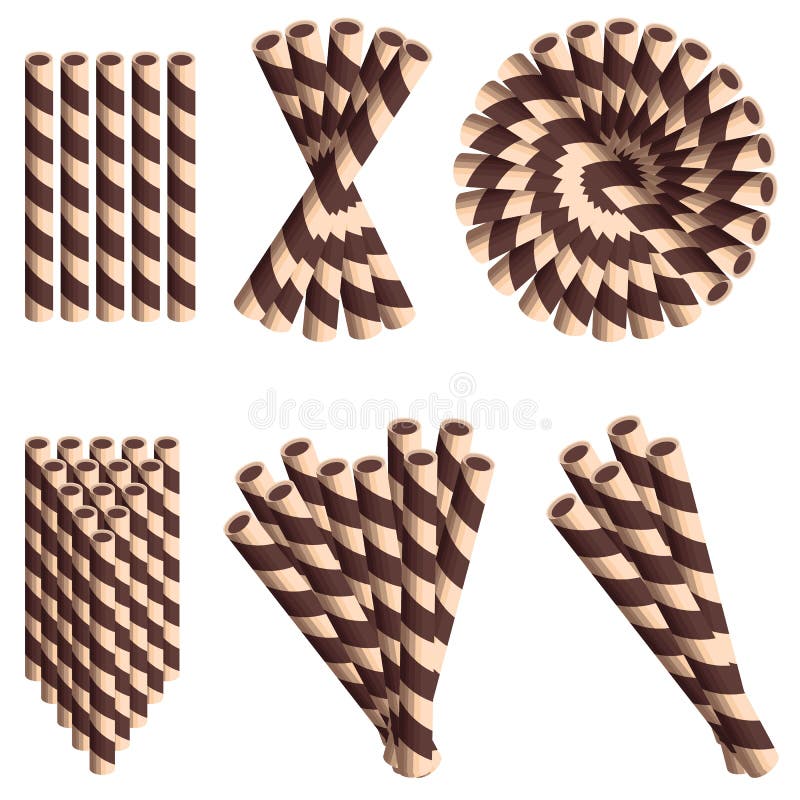 Chocolate Wafer Straws in Cartoon Style Set Isolated on White ...