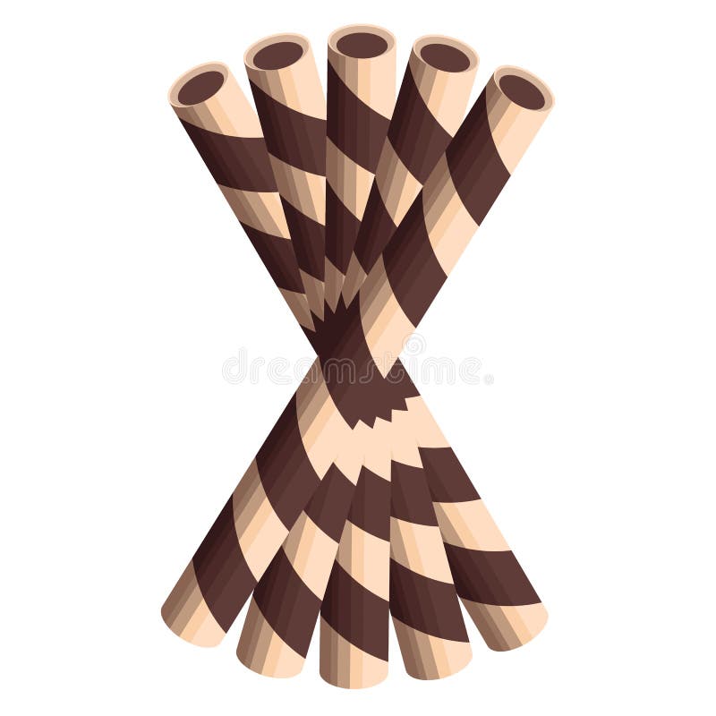 Chocolate Wafer Straws in Cartoon Style on White Background. Stock ...