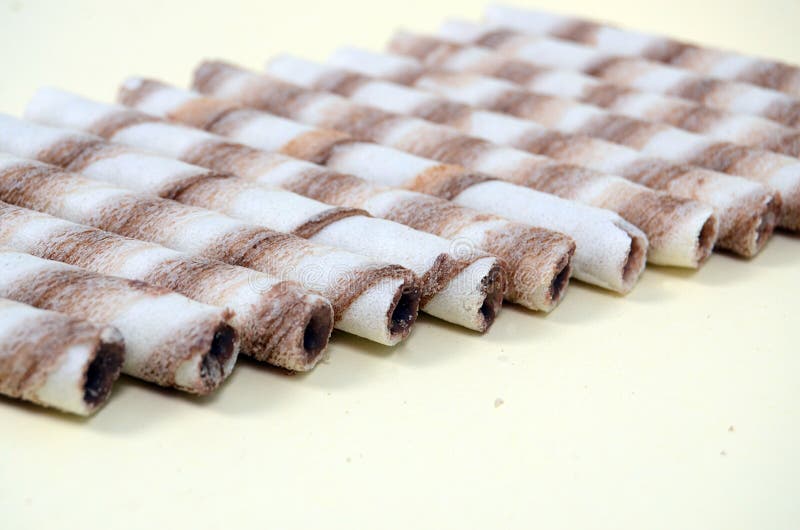 Chocolate waffle rolls stock photo. Image of bakery, roll - 49623416