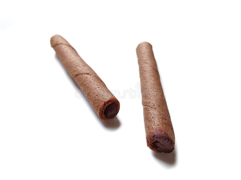 Chocolate Waffle Sticks or Rolls Isolated on White Background Stock ...