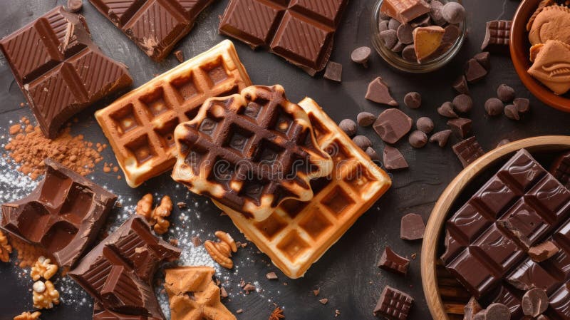 Chocolate and Waffles Spread on Table Stock Image - Image of dessert ...