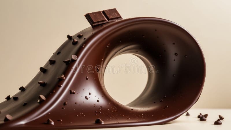 A Chocolate Wave with Chocolate Chips and a Chocolate Bar. Stock Photo ...
