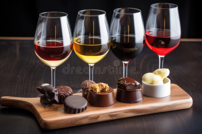 Chocolate Wine Flight, Featuring Red, White and Dessert Wines Paired ...