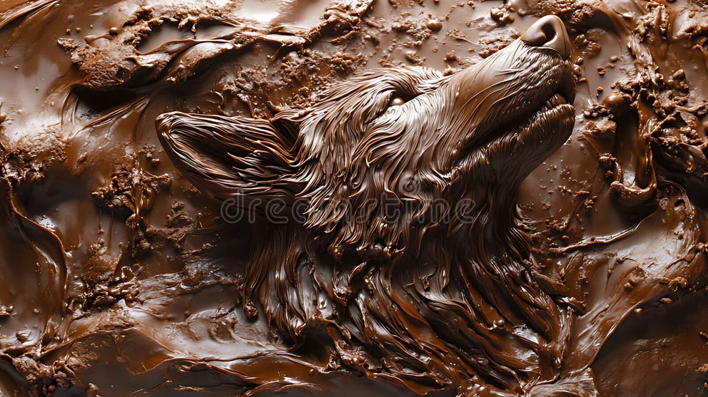 Chocolate Wolf Head Sculpted in Rich, Brown, Melted Chocolate Stock ...