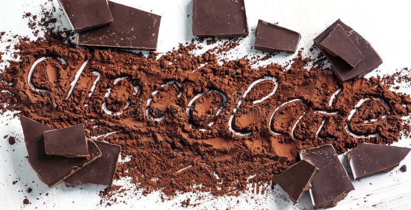 The Word Chocolate Written By Cocoa Powder With Dark Chocolate A Stock ...