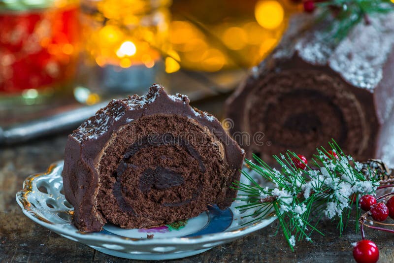 Chocolate Yule Log stock photo. Image of roll, gourmet - 82788268