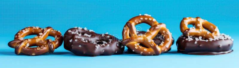 Chocolatecovered Pretzels Standing on Gradient White Blue Background ...