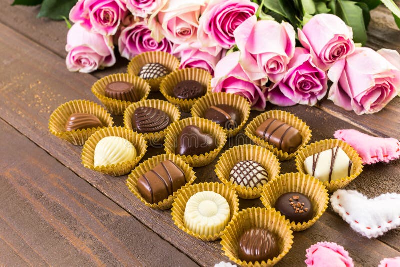 Chocolates stock image. Image of dessert, roses, floral - 88378955