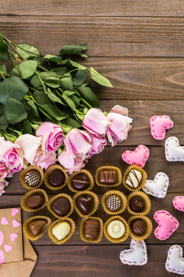 Chocolates stock image. Image of blooming, food, roses - 88378727