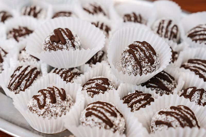 Chocolates with Coconut Crumbs in Paper Cups. Stock Image - Image of ...