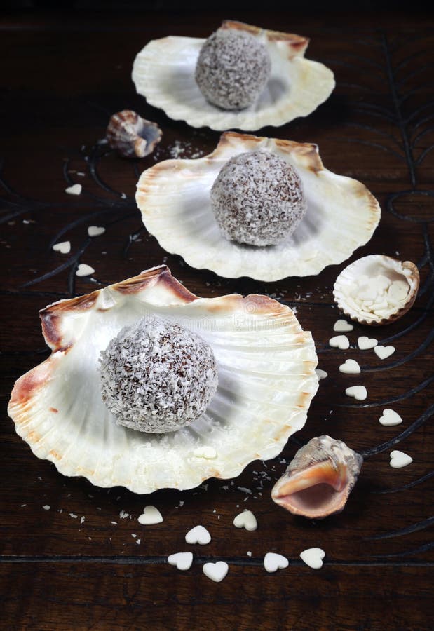 Chocolates in Coconut Flakes Stock Image - Image of shells, nice: 49876247